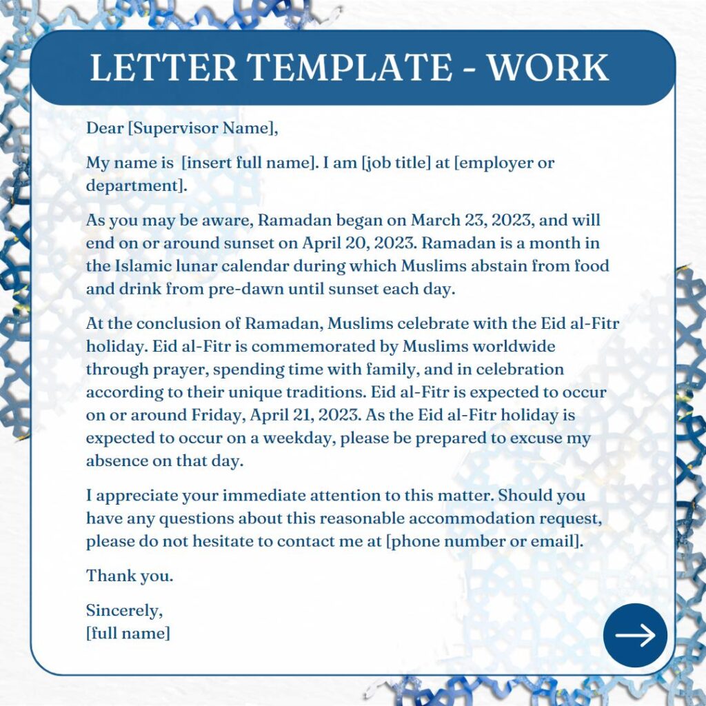 Eid Accommodation Request Letter Templates - CAIR-Philadelphia