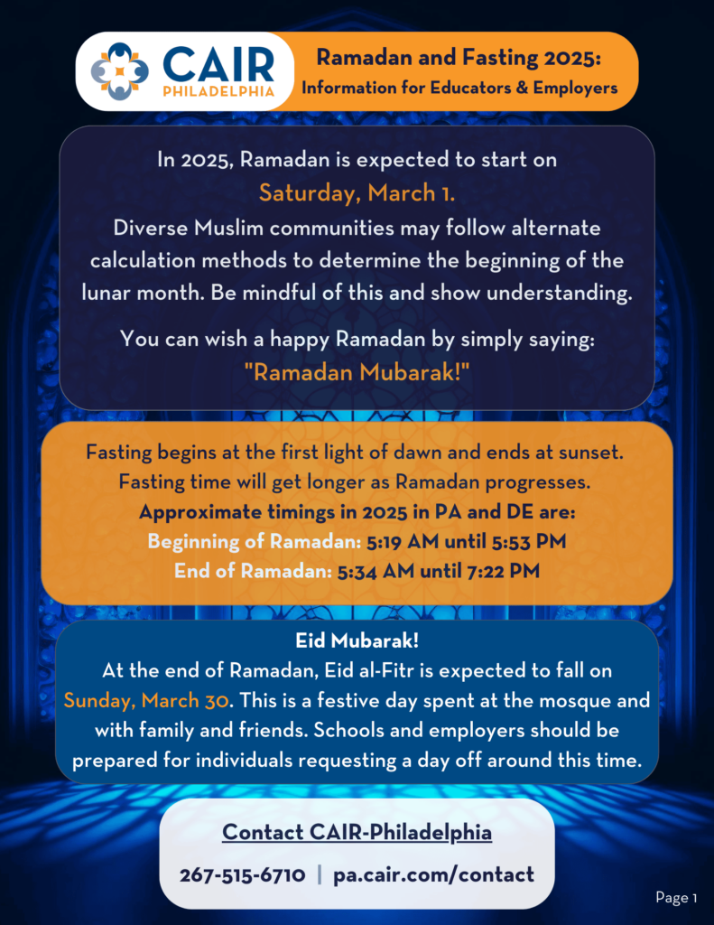Ramadan and Fasting 2025: Information for Educators & Employers - CAIR ...
